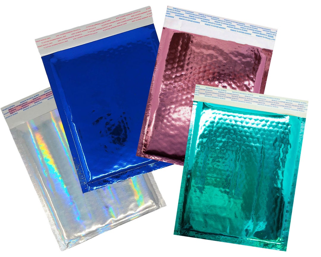 100 Pack 6x10 Pink Blue Teal Hologram Metallic Bubble Mailers