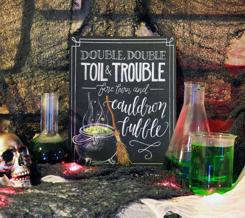 Toil & Trouble Chalkboard Art Print: Halloween Home Decor - Etsy