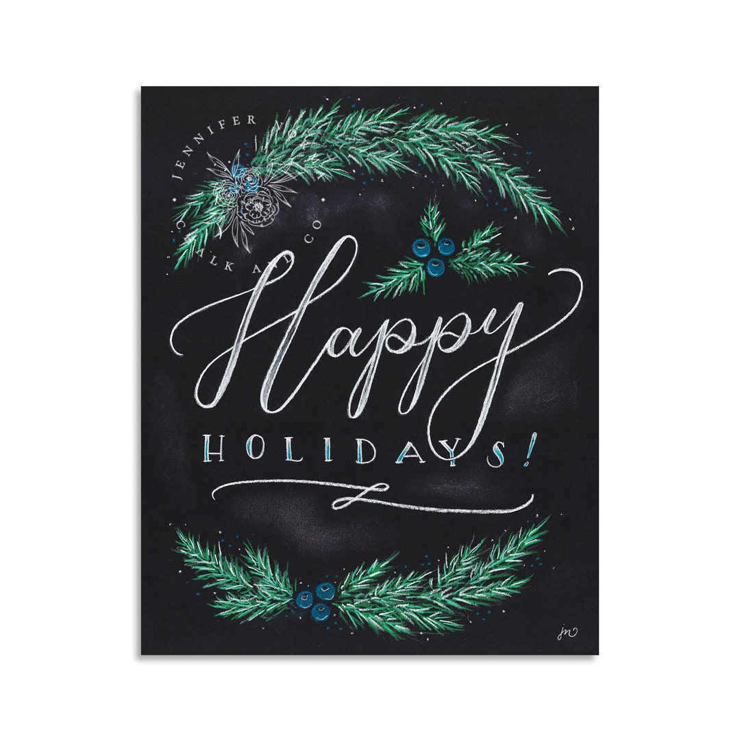 Happy Holidays Chalkboard Art Print: Holiday Home Decor - Etsy