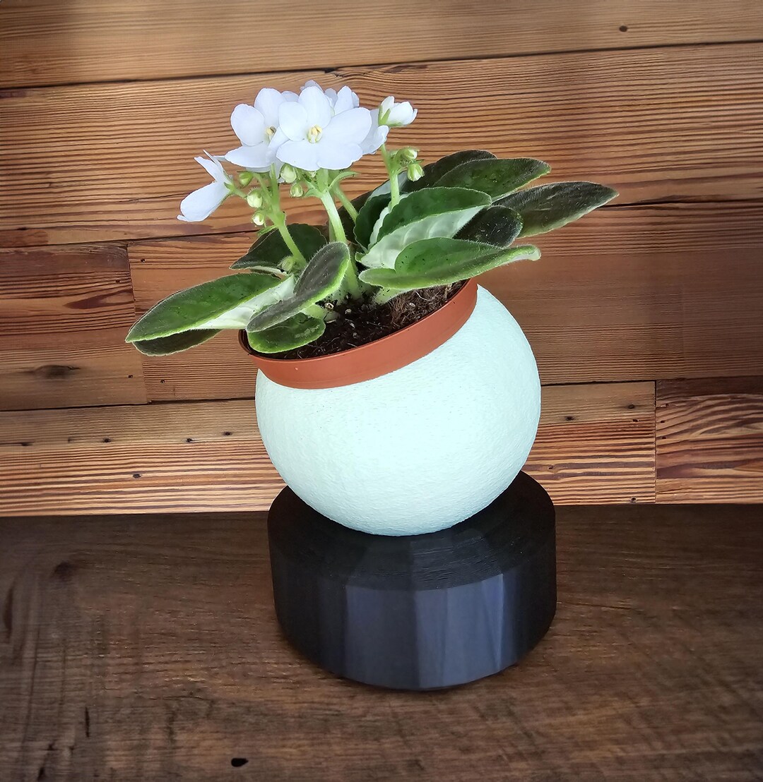 Fuzzy Sphere Planter, Green and Black Plant Pot, Plant Holder, Flower ...
