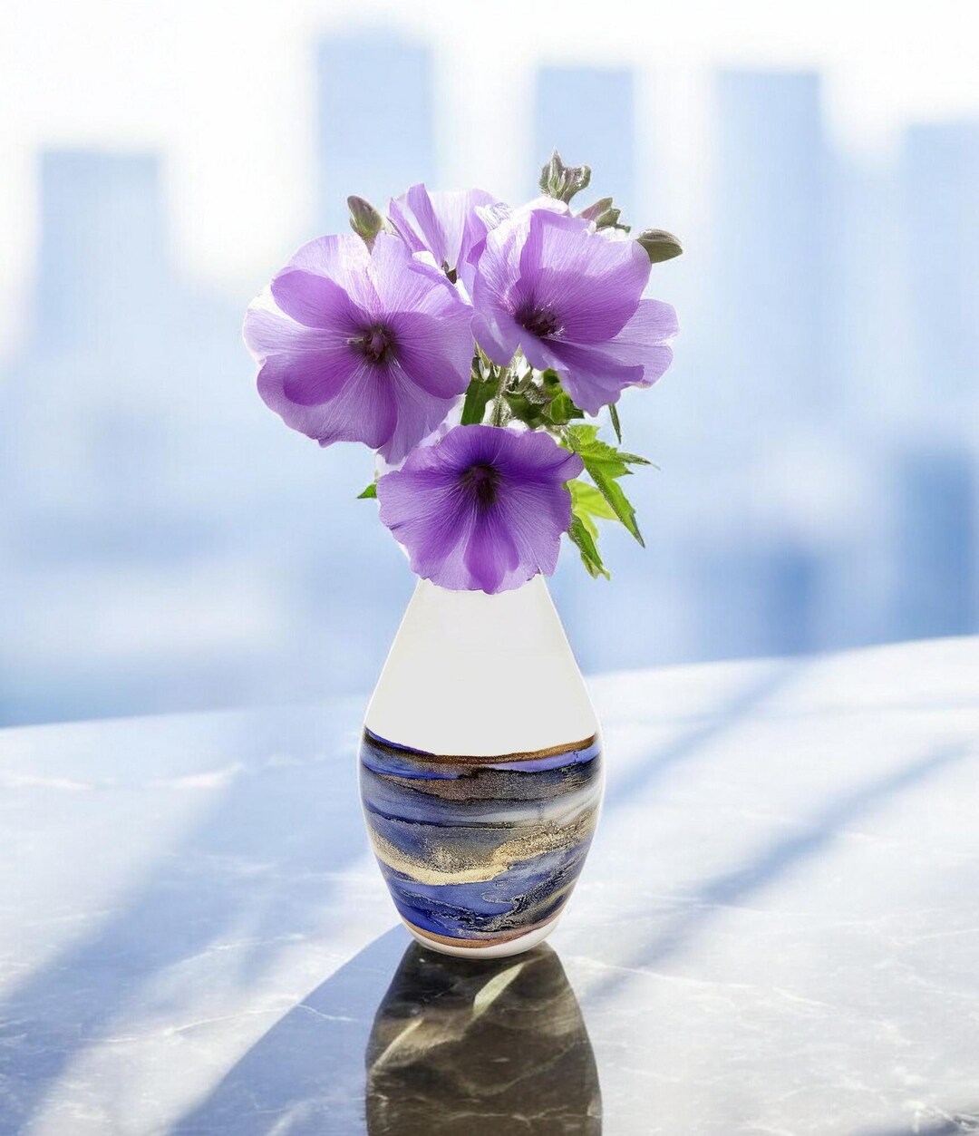 Hand-painted Marbled Vase: Blue, Purple & Gold - Eco-friendly PLA - Etsy