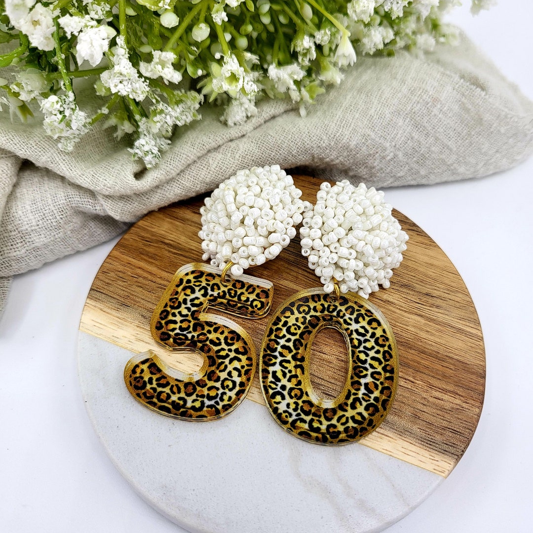 Leopard Number Acrylic Birthday Earrings: Sequin Topper - Etsy
