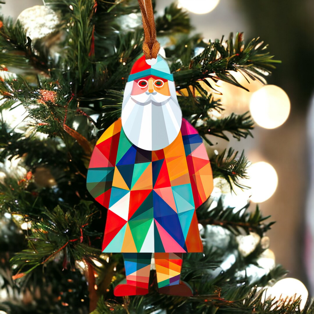 Handmade Modern Santa Claus Holiday Ornament, Abstract Christmas Tree ...