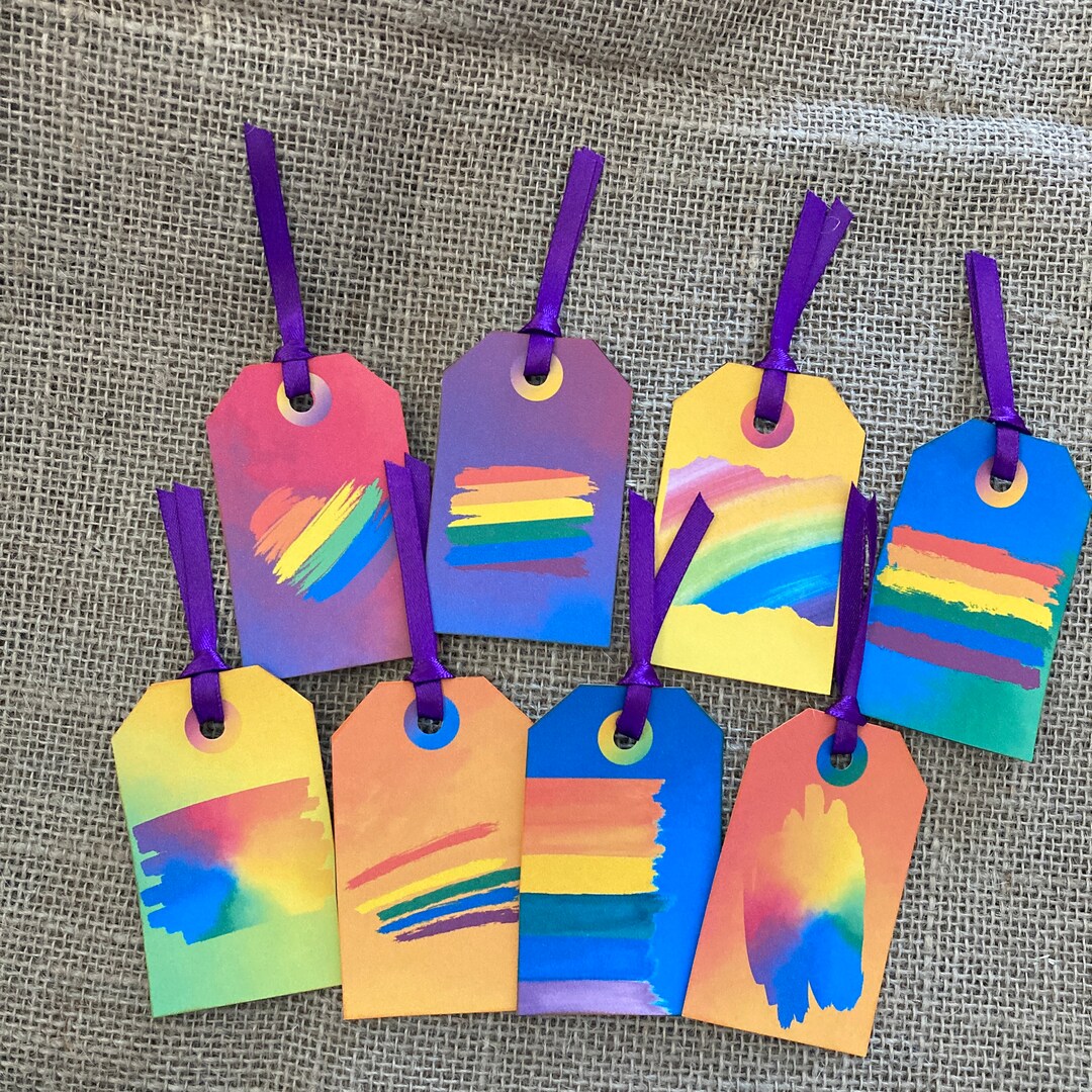 8 RAINBOW Handmade Gift Tags, Junk Journal, Ephemera, Presents, Label ...