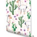 Self Adhesive Cactus Llamas Wallpaper Removable Watercolor Decal Peel ...