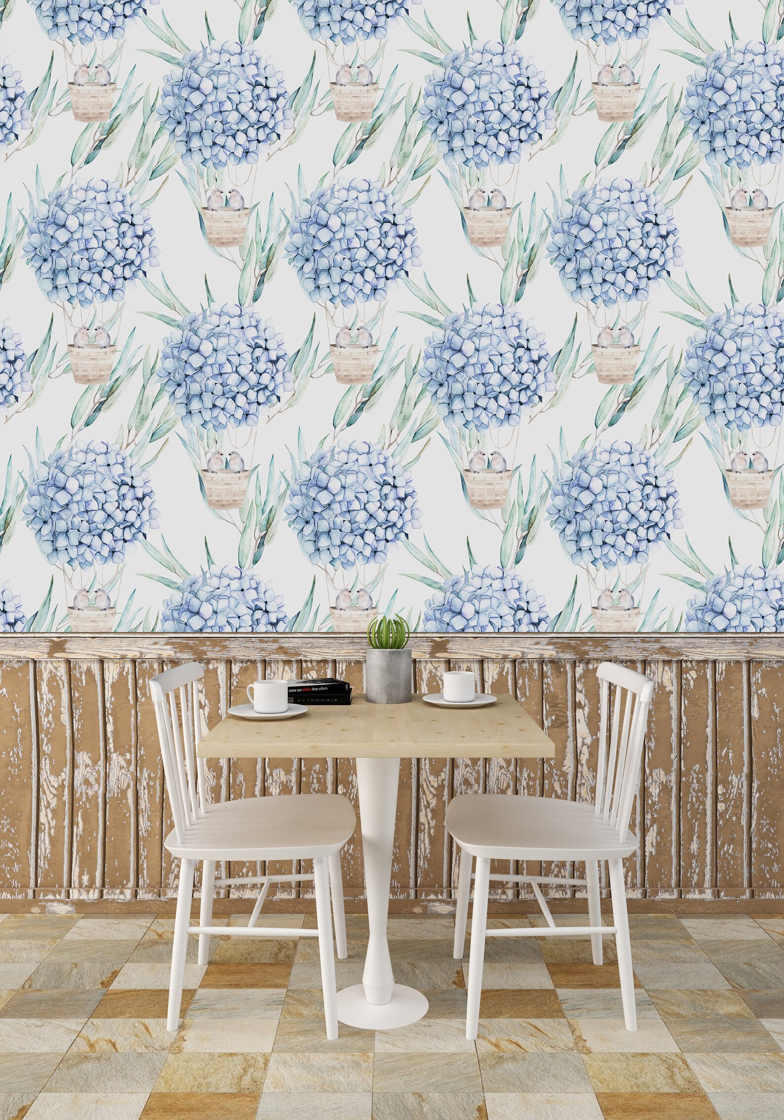 Hydrangea Birds Wallpaper Removable Botanical Wall Paper - Etsy