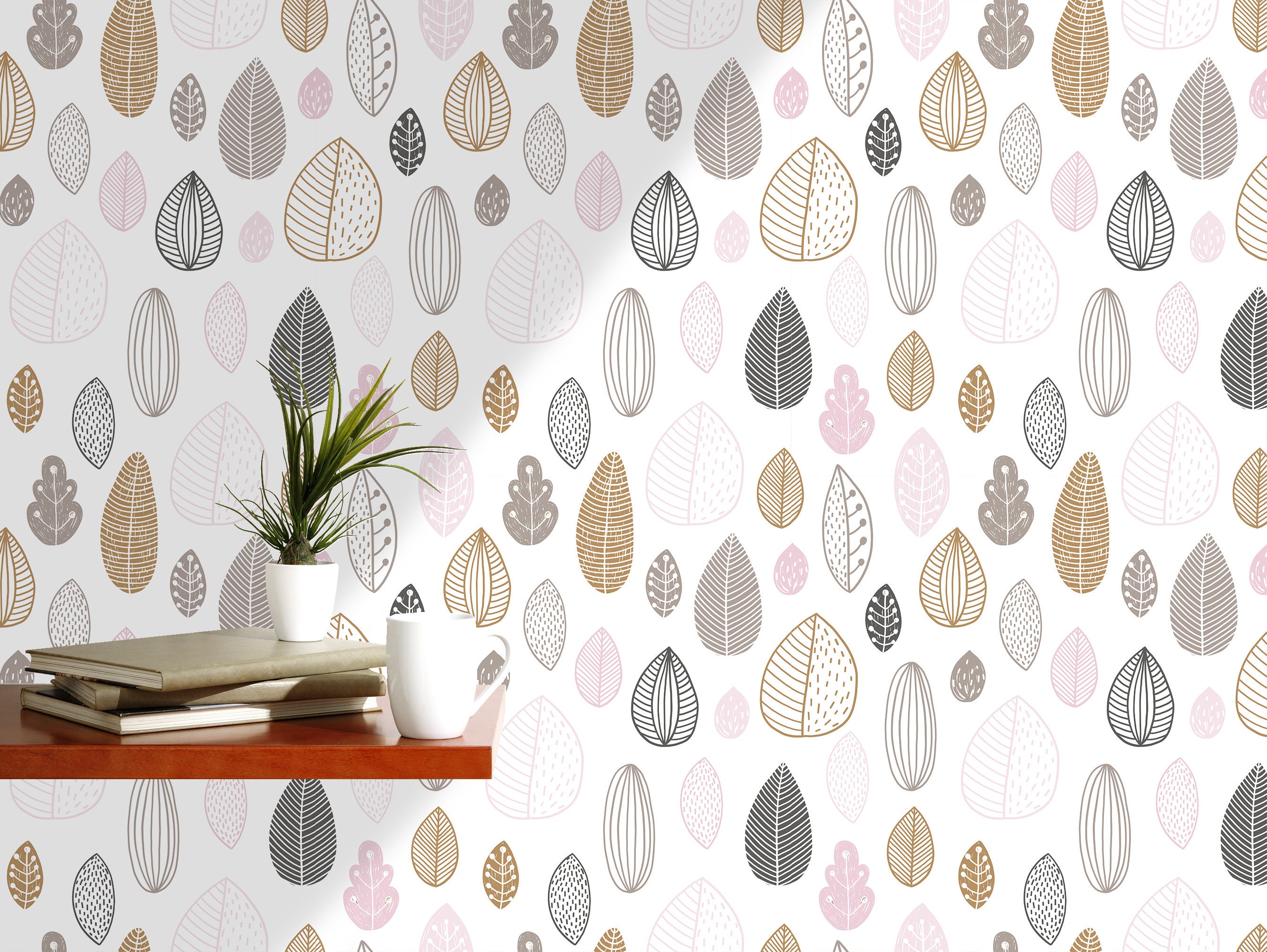 Scandinavian Removable Wallpaper Geometric Tree Leaves Self | Etsy