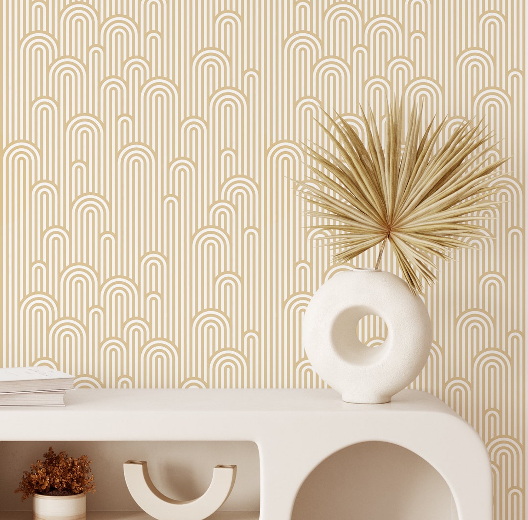 Beige Waves Removable Wallpaper - Art Deco Peel and Stick Wall Paper ...