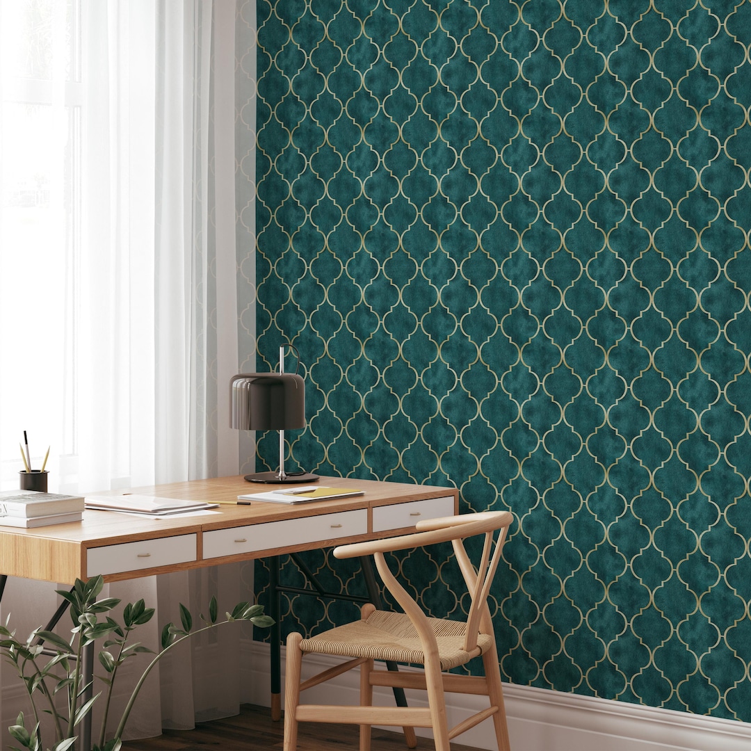 Emerald Green Gold Effect Art Deco Peel and Stick Wallpaper - Removable ...