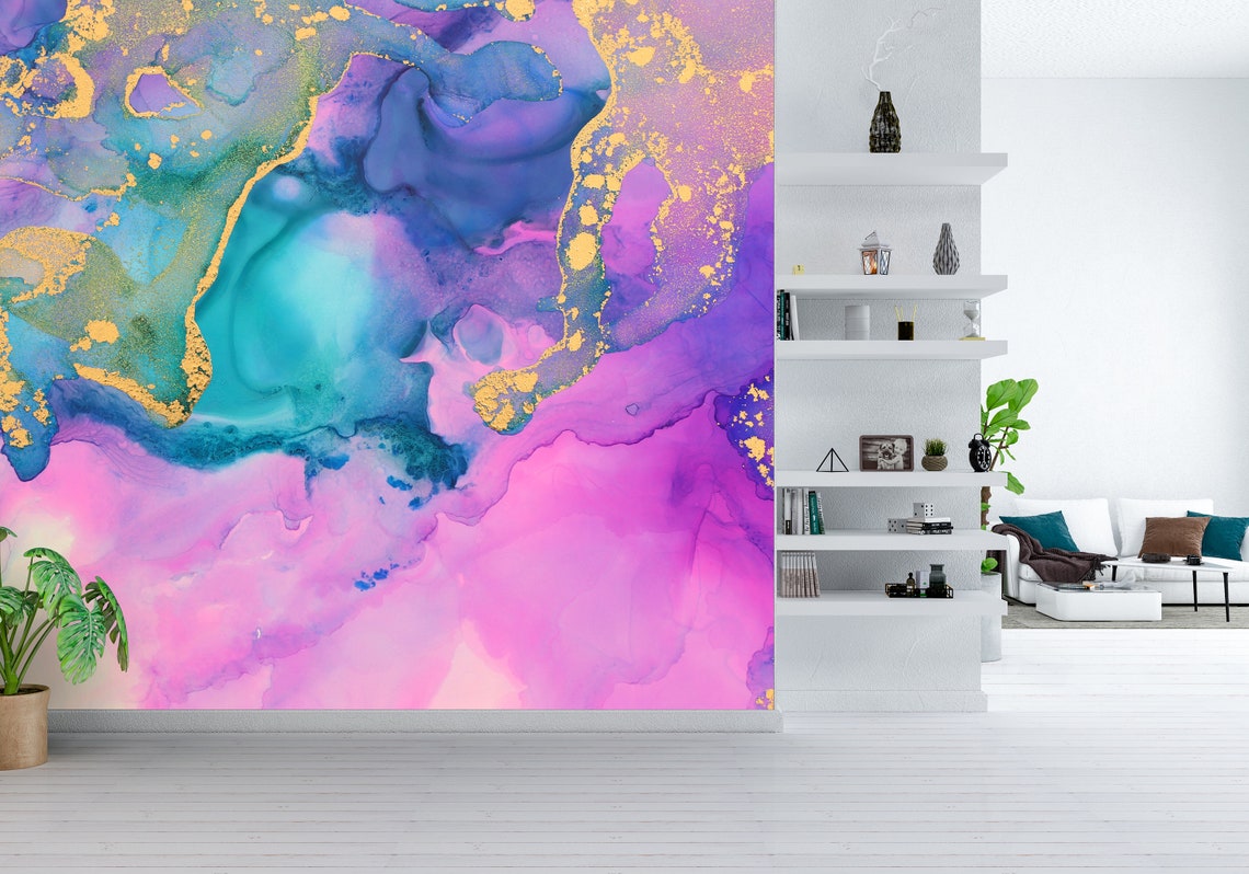 Watercolor Abstract Marble Wall Mural Alcohol Ink Peel and - Etsy