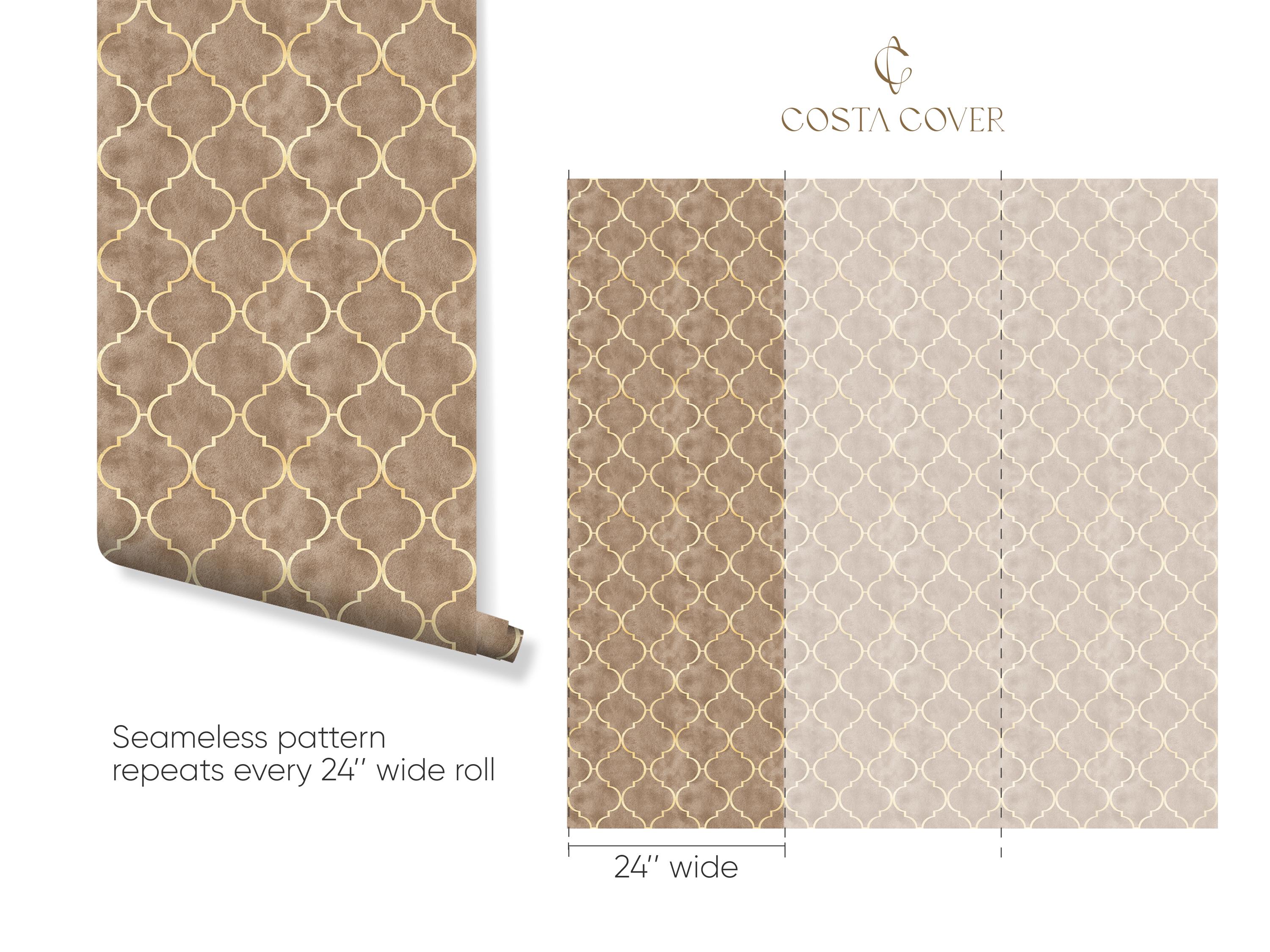 Moroccan Faux Gold Art Deco Wallpaper - Brown Luxury Geometric Modern ...