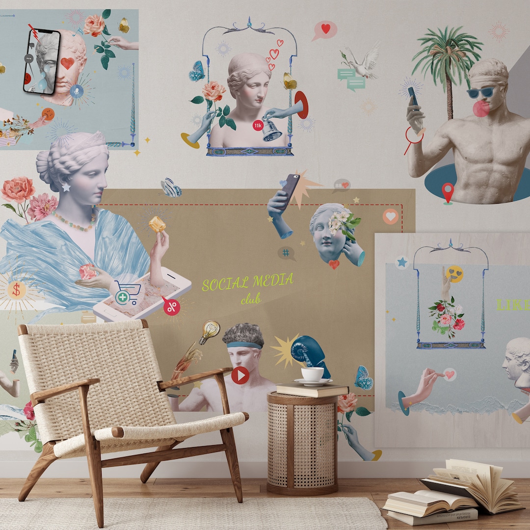 Social Media With Greek Statues Peel & Stick Wall Mural - Motivation ...