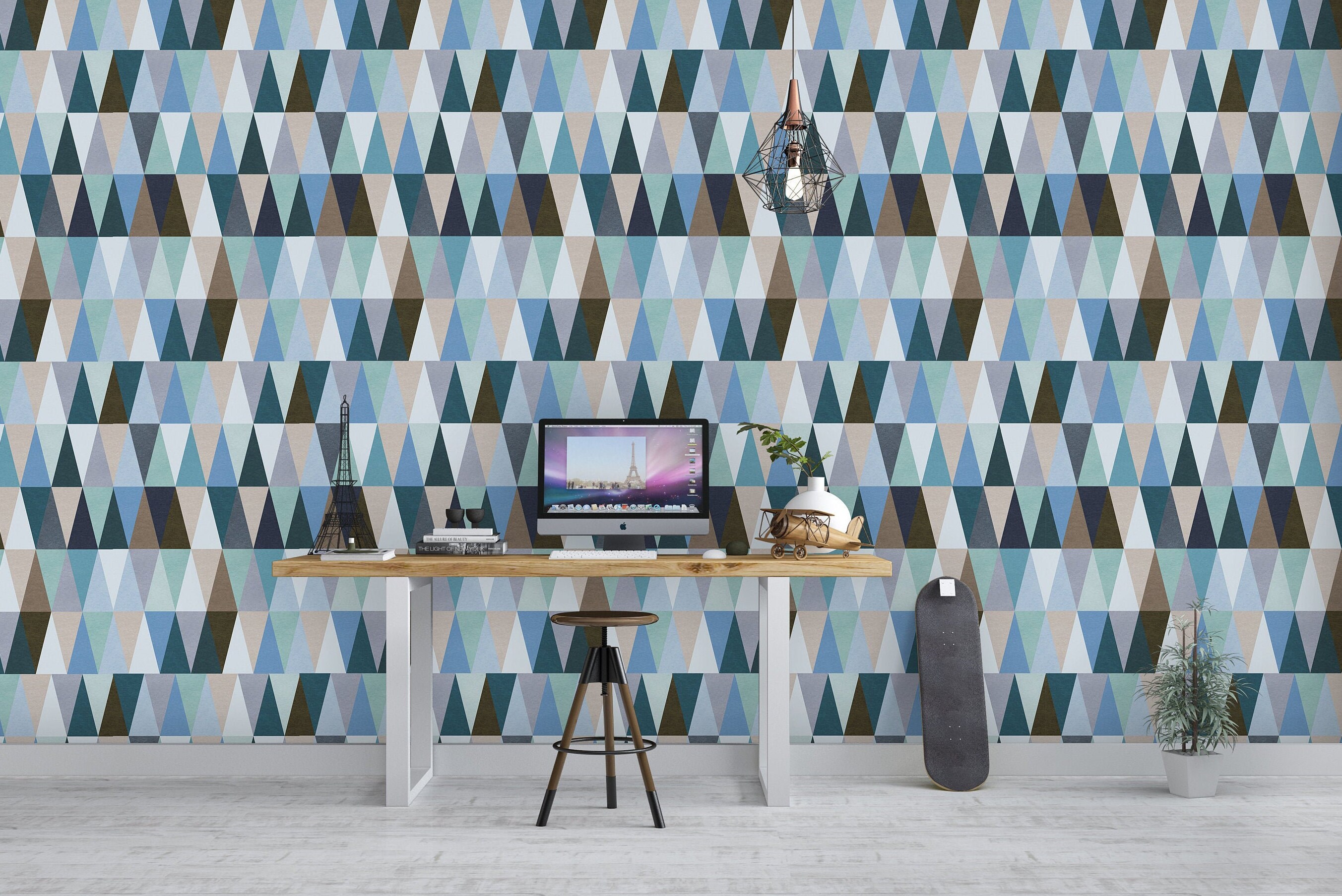 Blue Triangle Removable Wallpaper Geometric Peel and Stick | Etsy