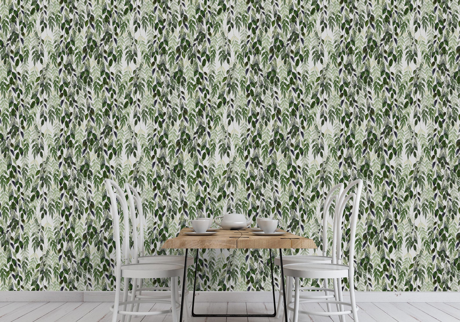 Peel and Stick Green Leaves Wallpaper - Self Adhesive Botanical Wall ...