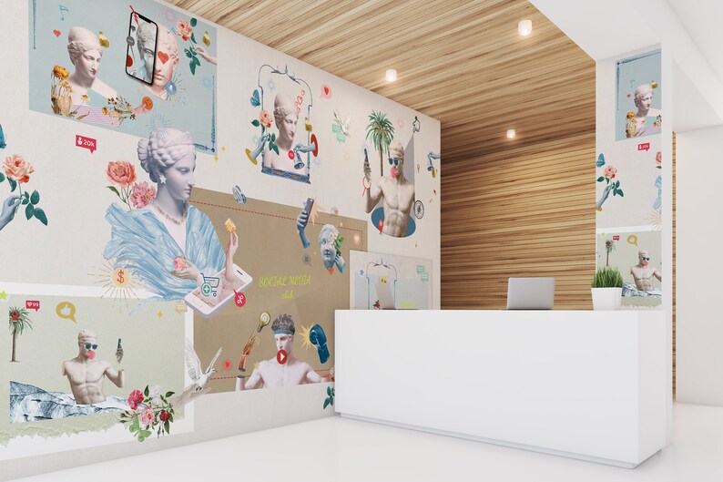 Social Media With Greek Statues Peel & Stick Wall Mural - Motivation ...