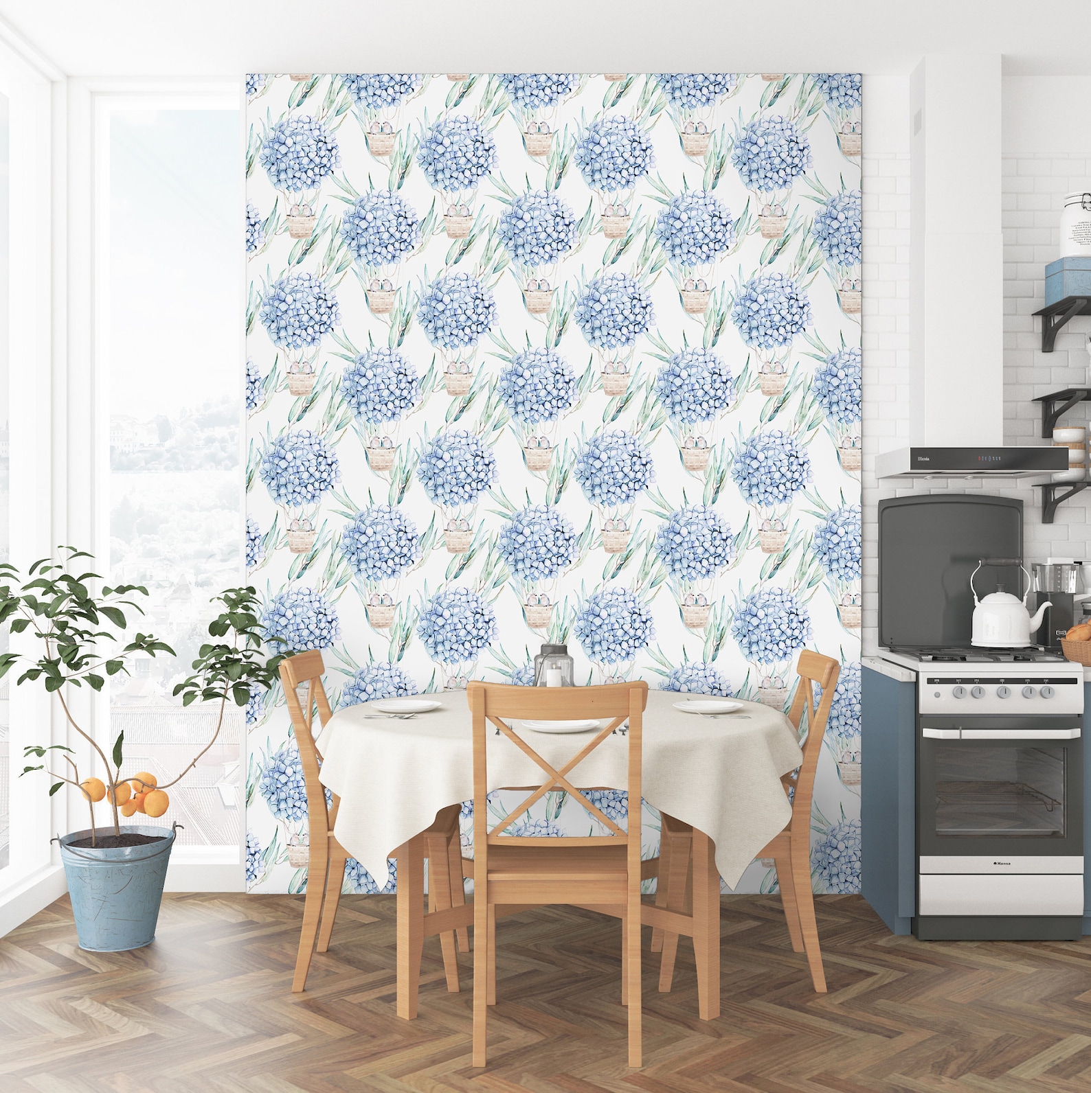 Hydrangea Birds Wallpaper Removable Botanical Wall Paper - Etsy