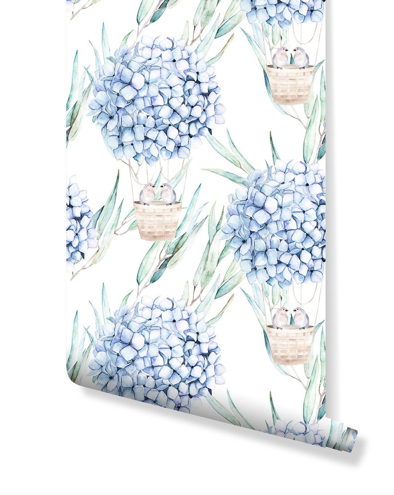 Hydrangea Birds Wallpaper Removable Botanical Wall Paper - Etsy