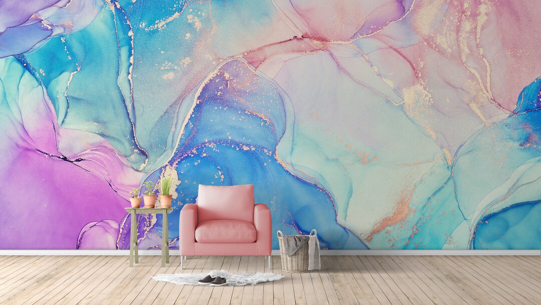 Watercolor Abstract Marble Wallpaper - Alcohol Ink Teal Blue Purple ...
