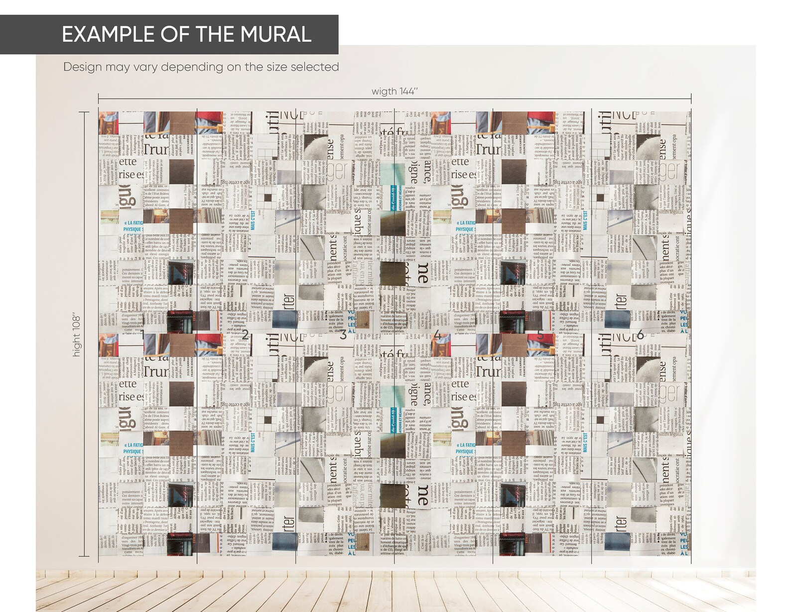 Vintage Newspaper Collage Wall Mural - Text Print Patchwork Loft Peel ...