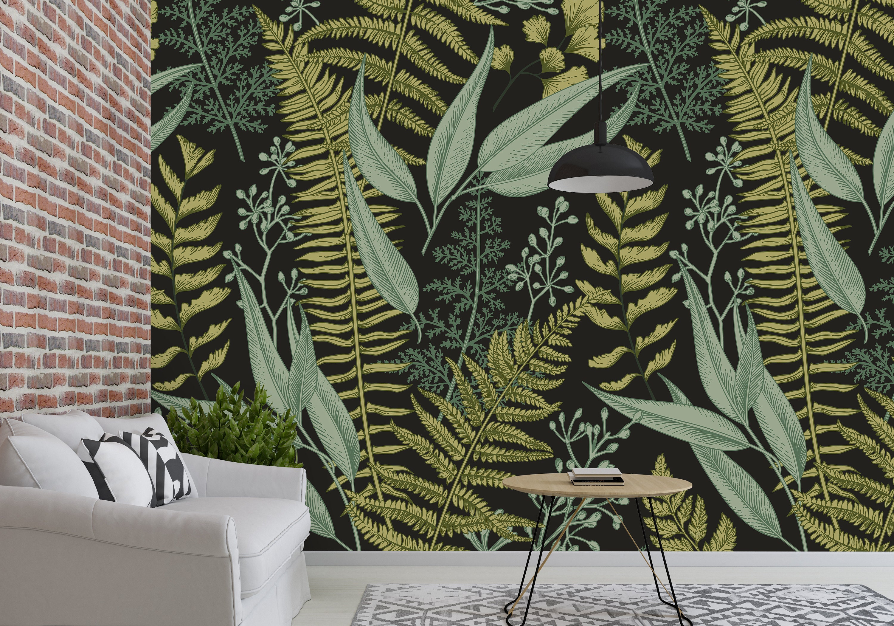 Fern Botanical Peel and Stick Wall Mural Dark Greenery Self - Etsy