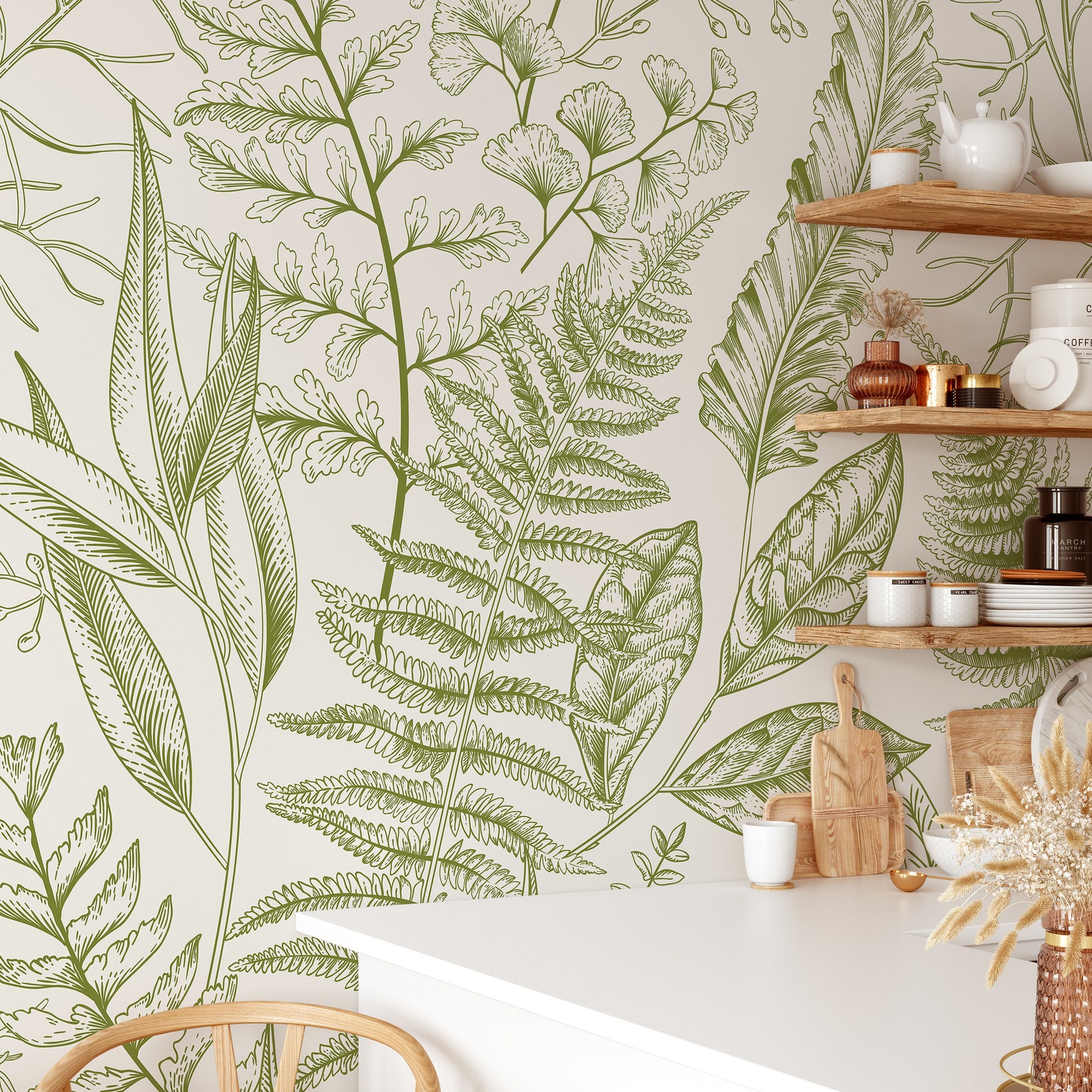 Fern Botanical Removable Mural Wallpaper light Greenery Self - Etsy