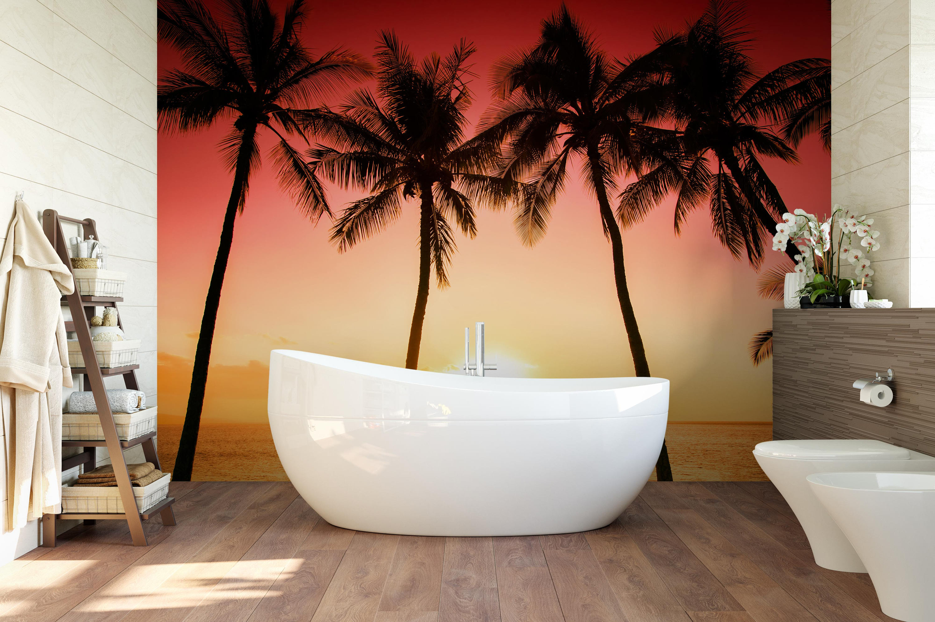 Tropical Beach Sunset Removable Wall Mural - Ocean Shoreline Self ...