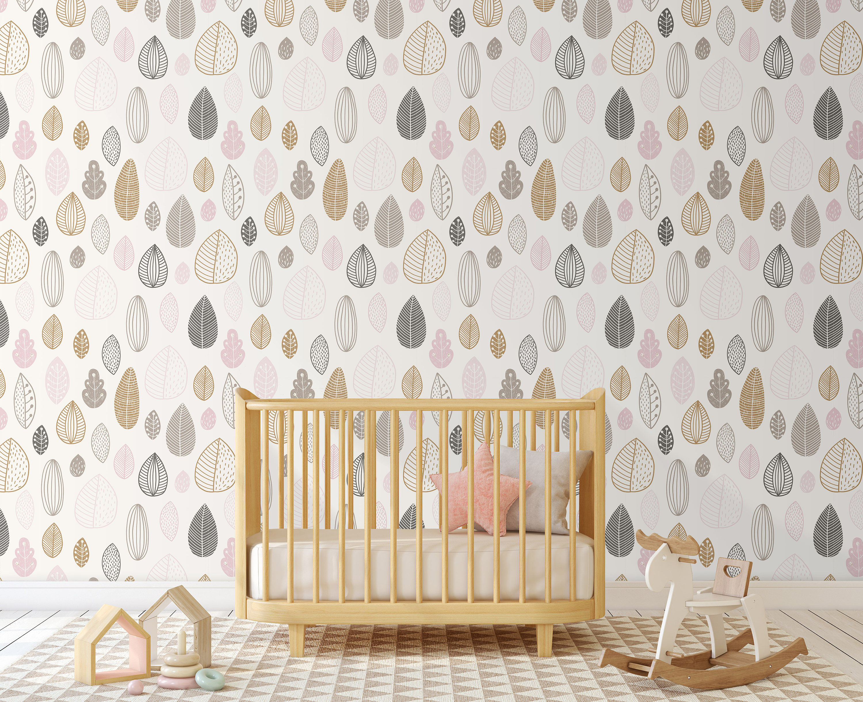 Scandinavian Removable Wallpaper Geometric Tree Leaves Self - Etsy