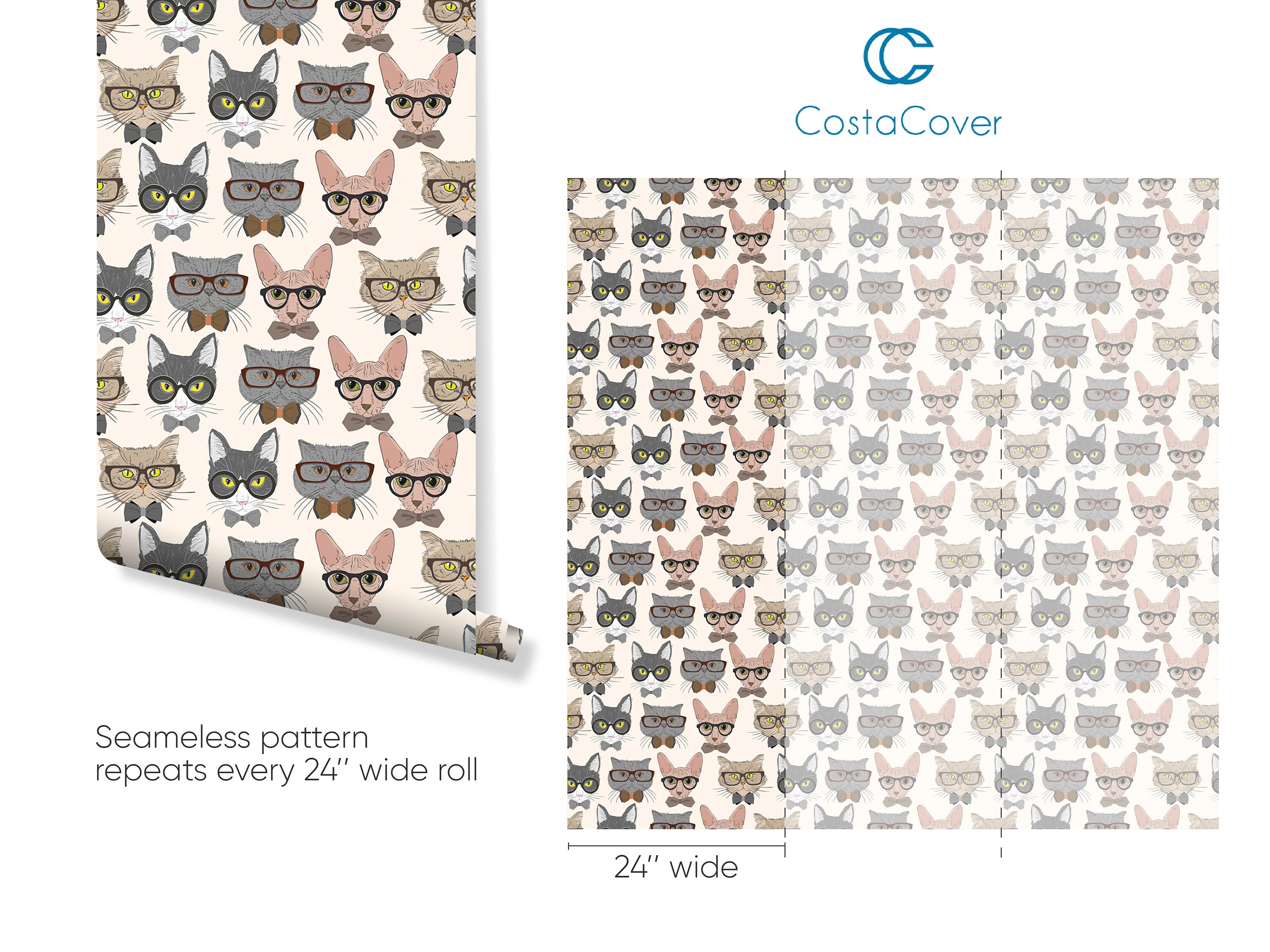 Peel and Stick Cats Wallpaper - Self Adhesive Cute Kitty Cat Temporary ...