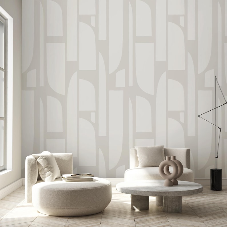 Neutral Geometric Shapes Wall Mural - Arch Abstract Peel and Stick ...