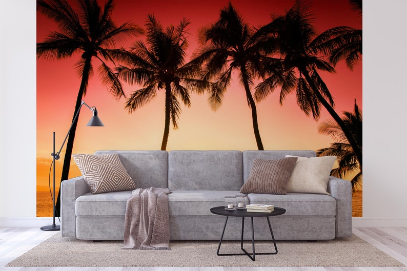 Tropical Beach Sunset Removable Wall Mural - Ocean Shoreline Self ...