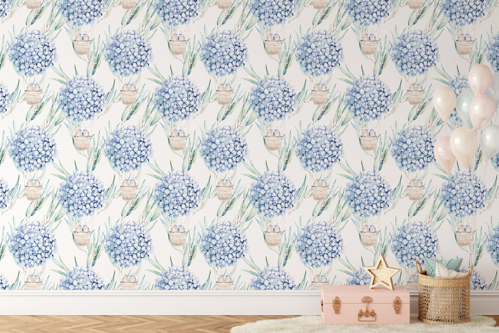 Hydrangea Birds Wallpaper Removable Botanical Wall Paper - Etsy