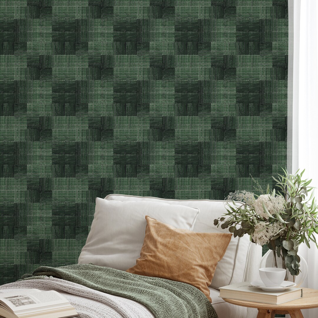Dark Green Checkered Abstract Pattern Wallpaper - Retro Vintage Faux ...