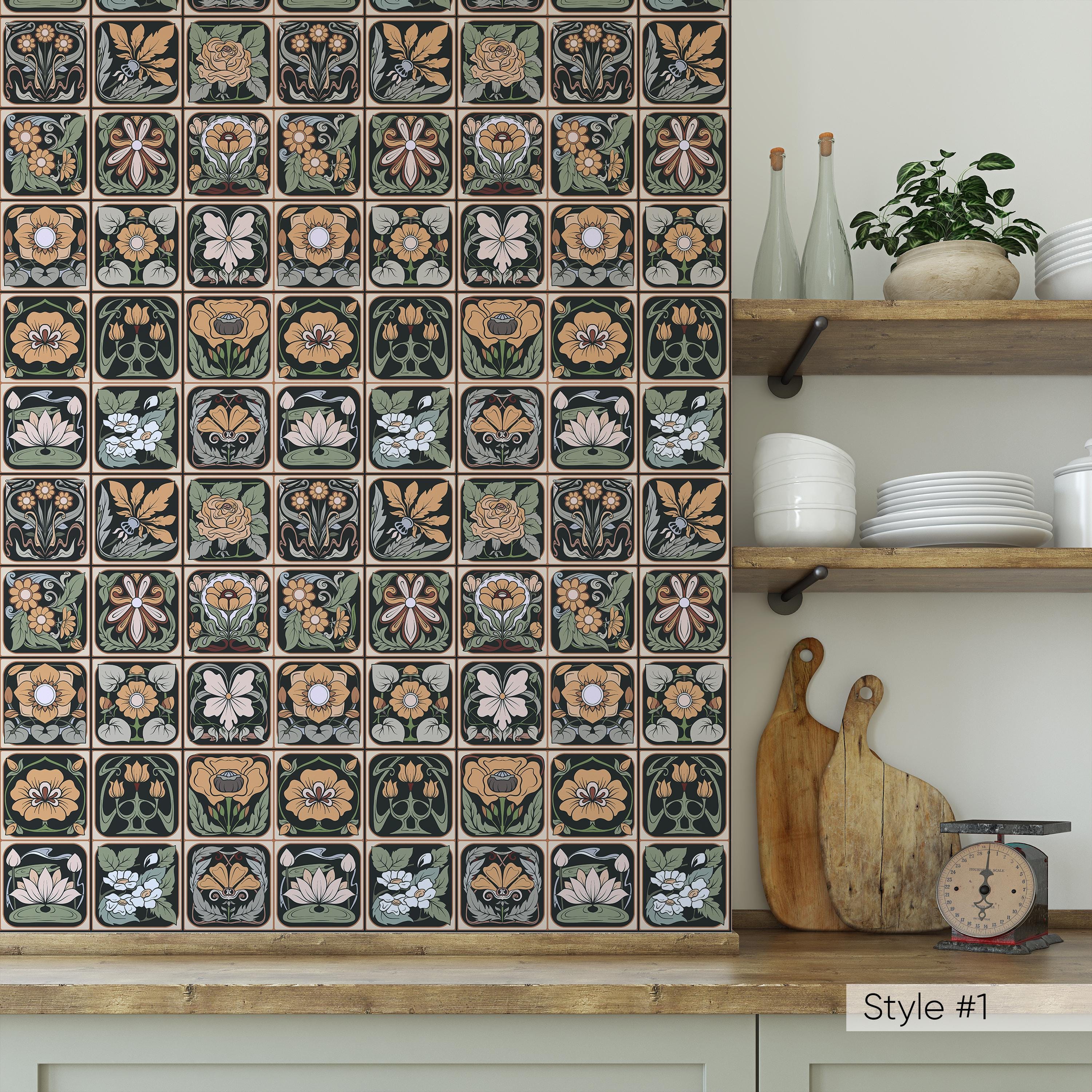 Retro Tile Wallpaper – Vintage Floral Mediterranean Mustard Brown ...