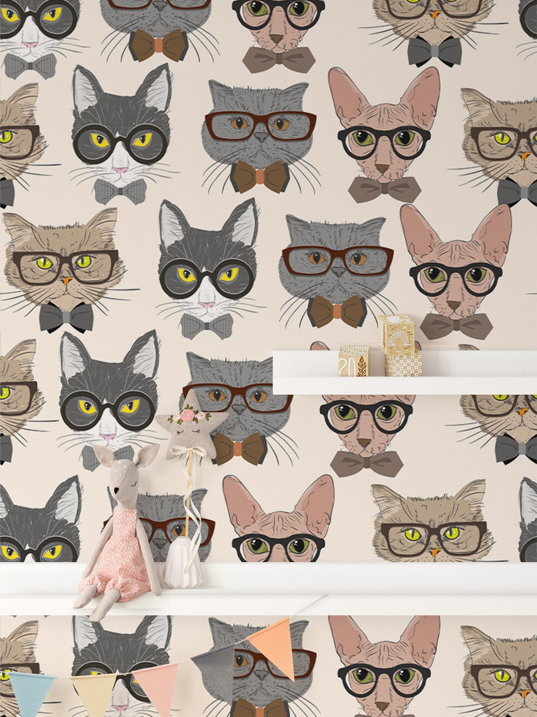 Peel and Stick Cats Wallpaper - Self Adhesive Cute Kitty Cat Temporary ...