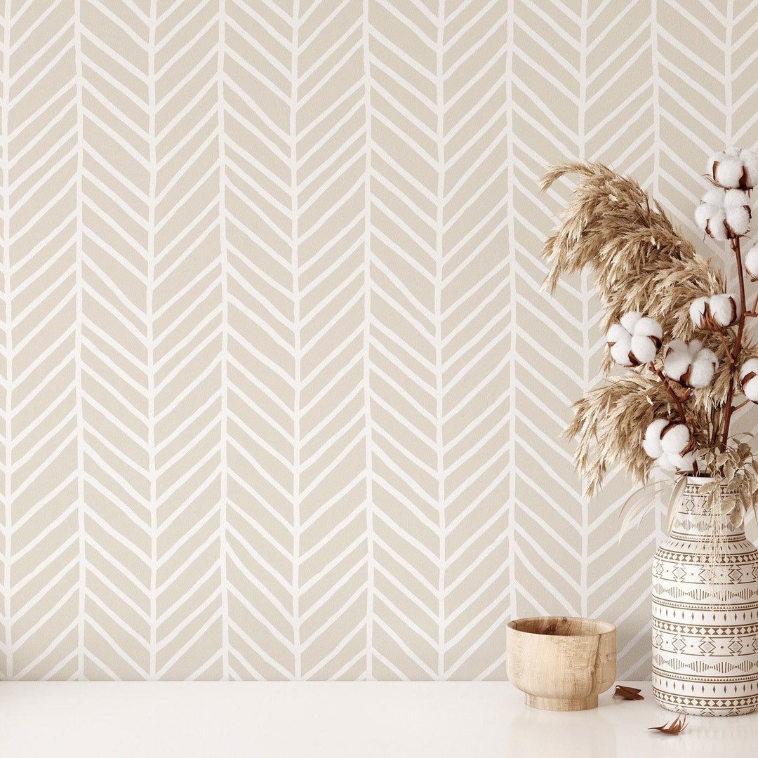 Beige Herringbone Removable Wallpaper - Chevron Self Adhesive Wall ...