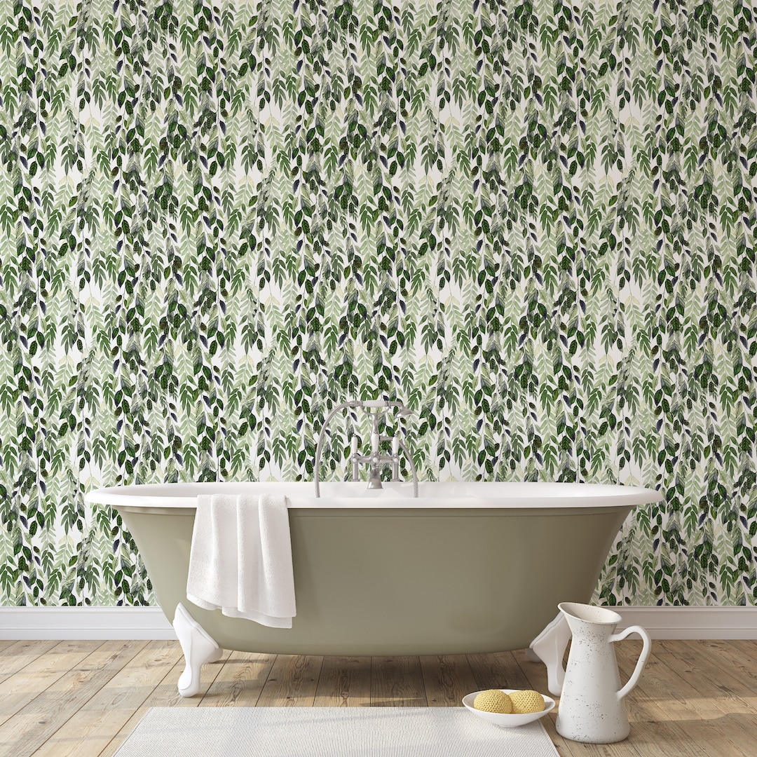 Peel and Stick Green Leaves Wallpaper - Self Adhesive Botanical Wall ...