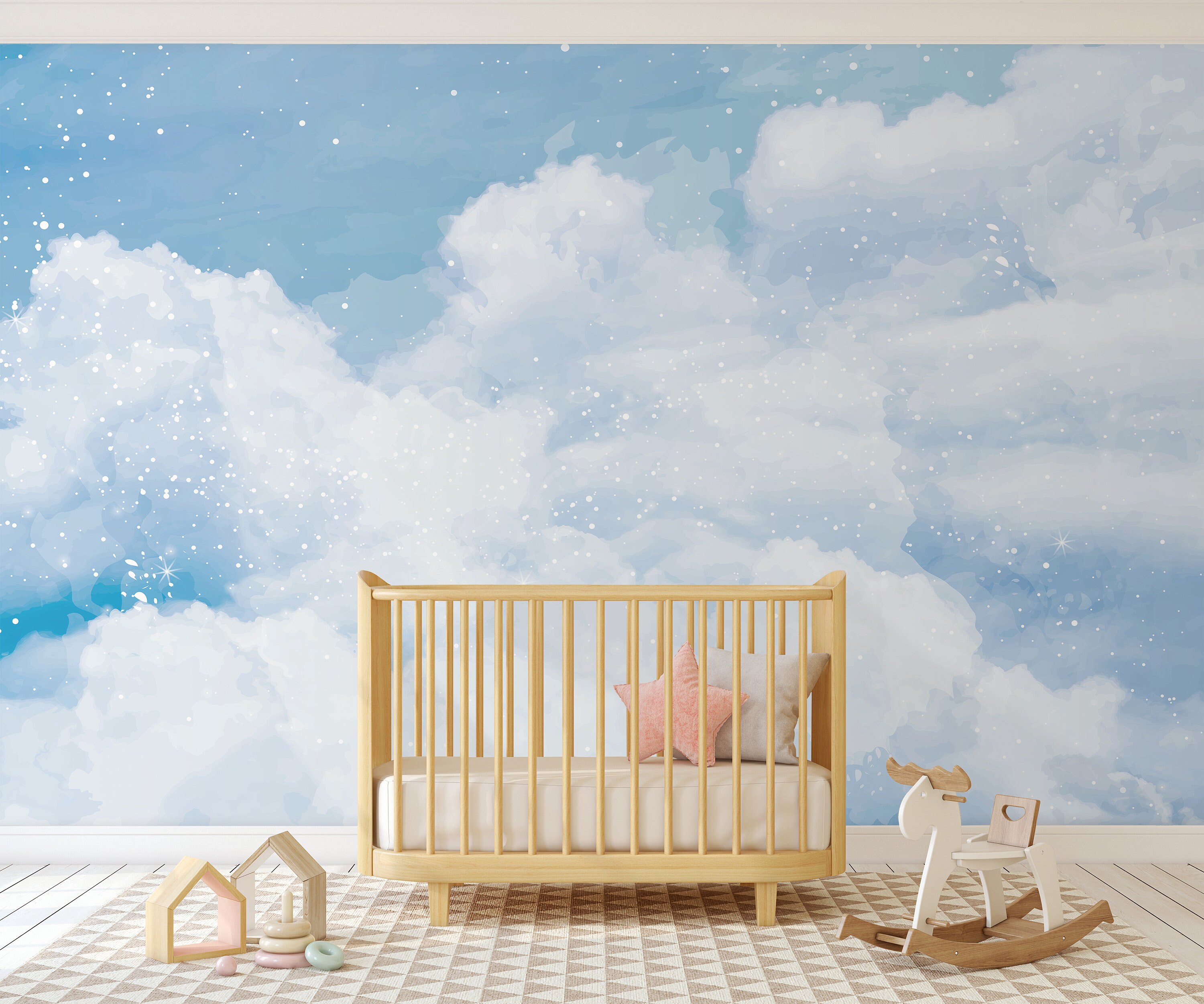 Blue Sky Clouds Peel and Stick Mural Wallpaper Nursery Boys - Etsy