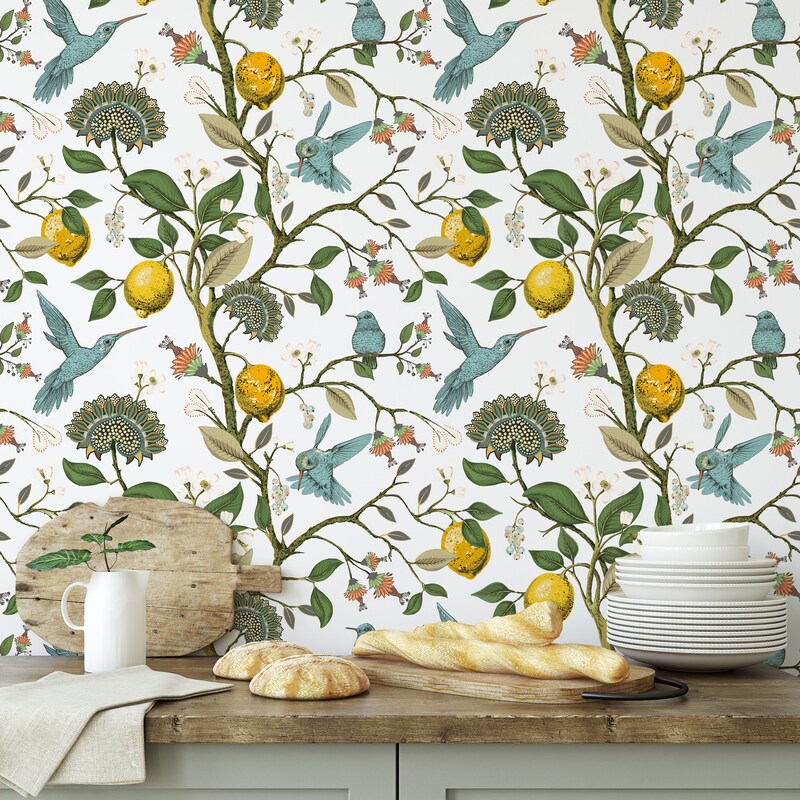 Wallpaper Birds Lemon - Etsy