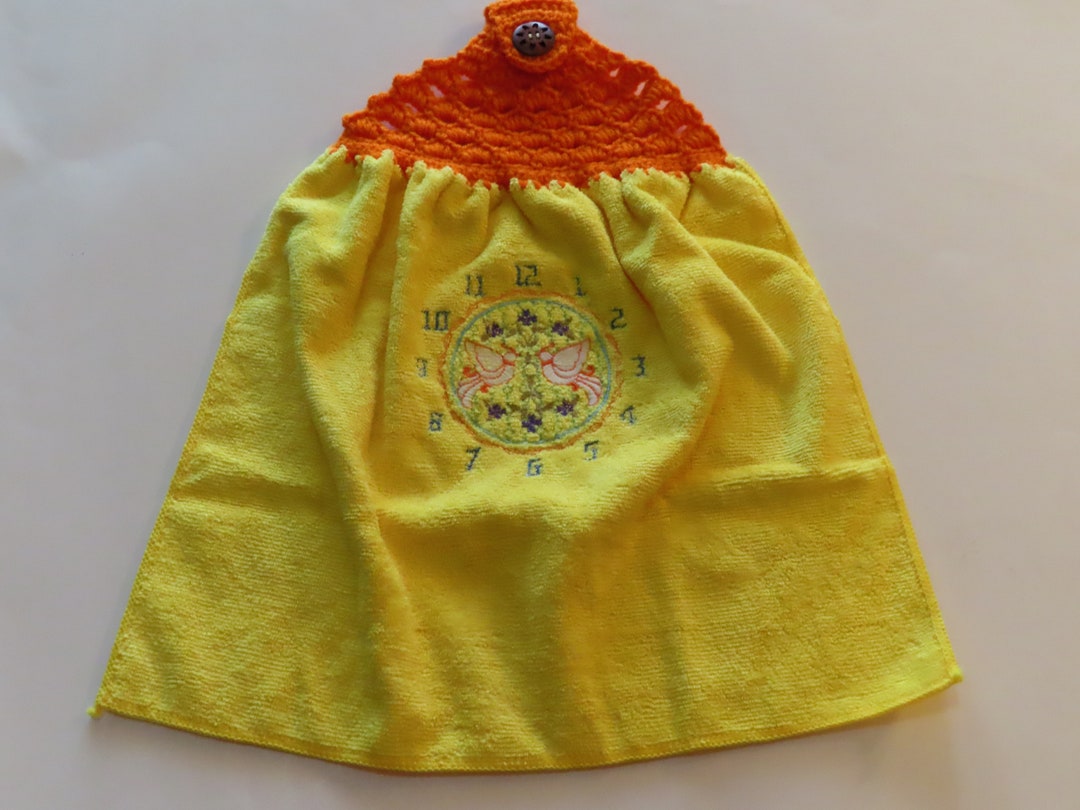 Embroidered and Crocheted Hanging Hand Towels With A Clock Theme - Etsy
