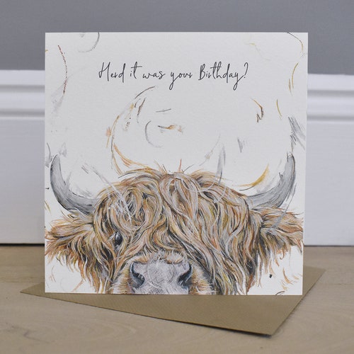 Herd It Was Your Birthday Highland Cow Greeting Card - Etsy