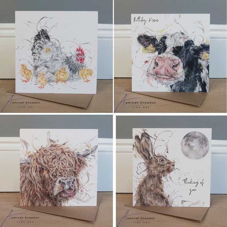 Full 20 Set of Animal Greeting Cards Cow, Fox, Squirrel, Hen, Chicks ...