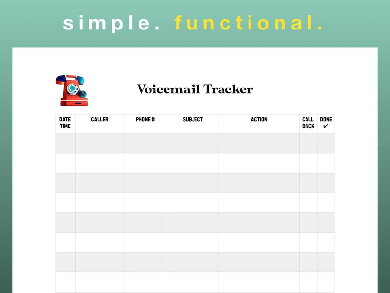 Printable Phone Call and Voicemail Log / Tracker Template, Retro ...