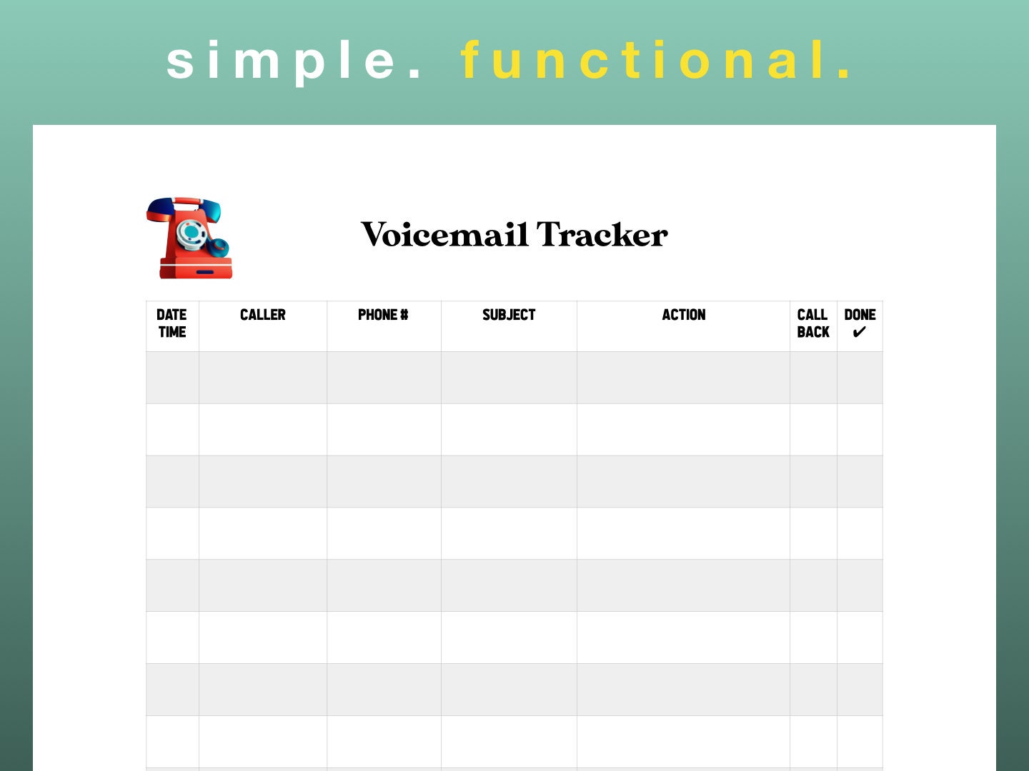 Printable Phone Call and Voicemail Log / Tracker Template, Retro ...