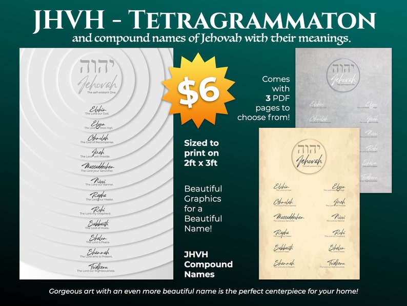 Poster: Jehovah Names of God (JHVH, Hashem, Tetragrammaton ...