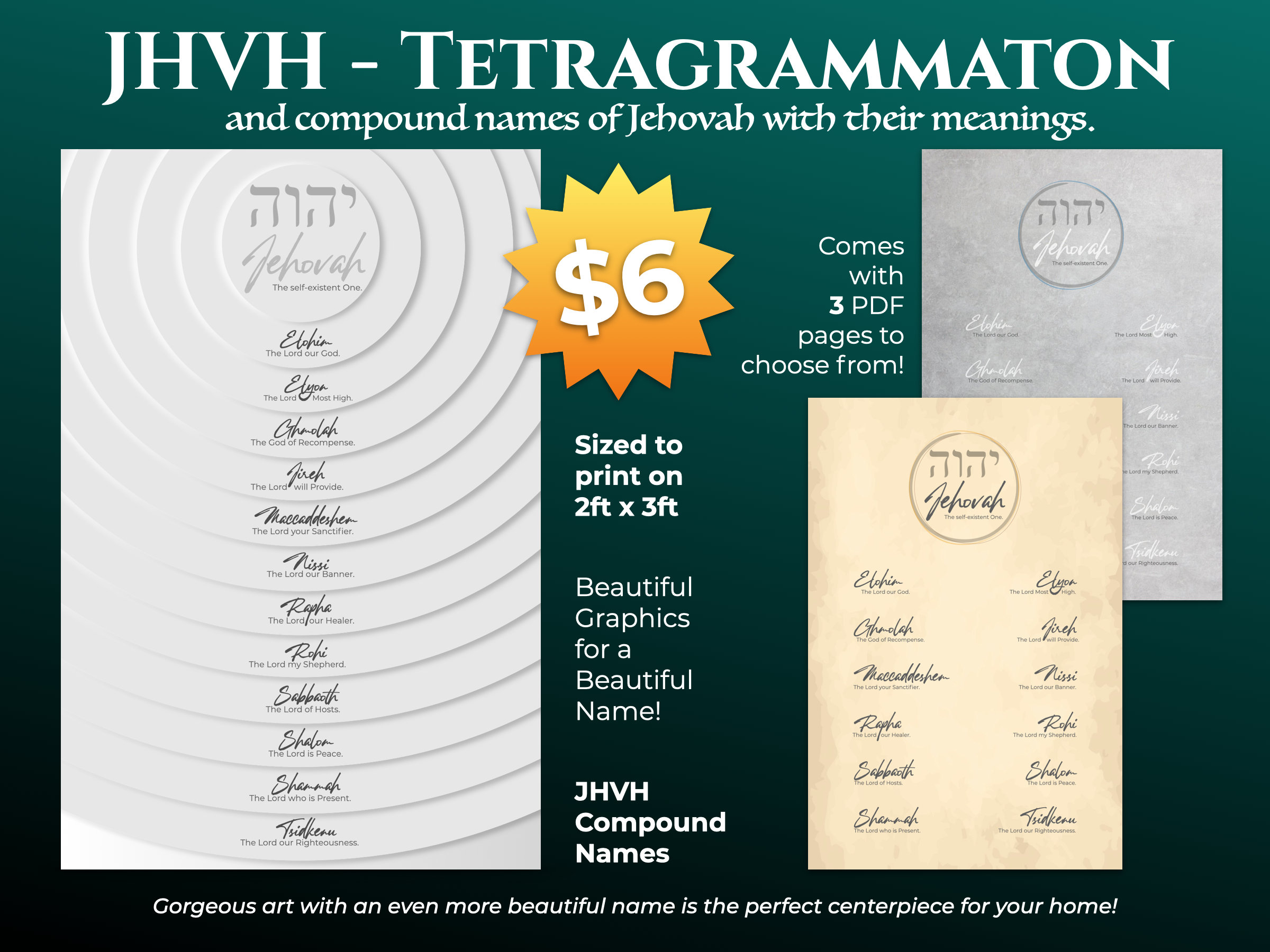 Poster: Jehovah Names of God (JHVH, Hashem, Tetragrammaton ...