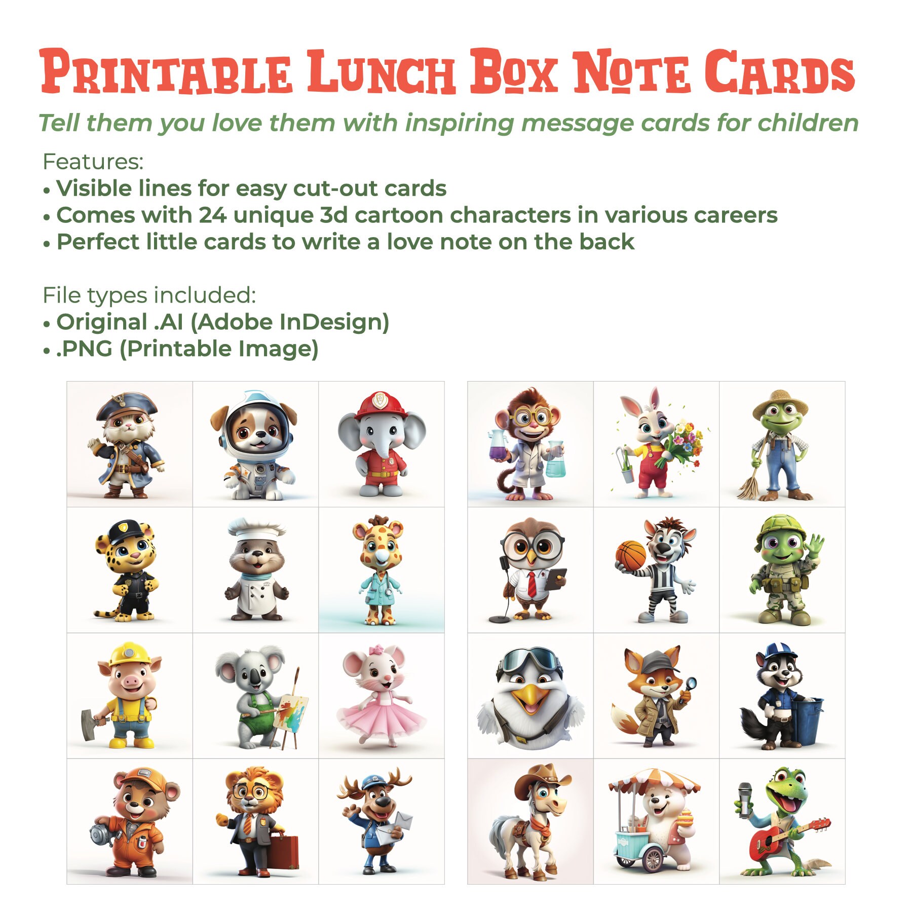 Printable Lunch Box Notes Featuring Children's 3d Cartoon Characters ...