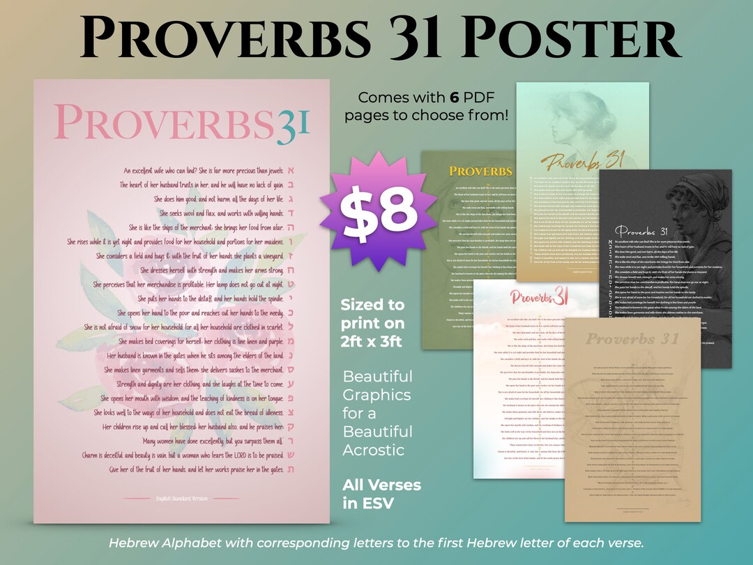 Poster: Proverbs Thirty-one (31) Inspirational & Motivational Scriptures/bible Quote Wall Art ...