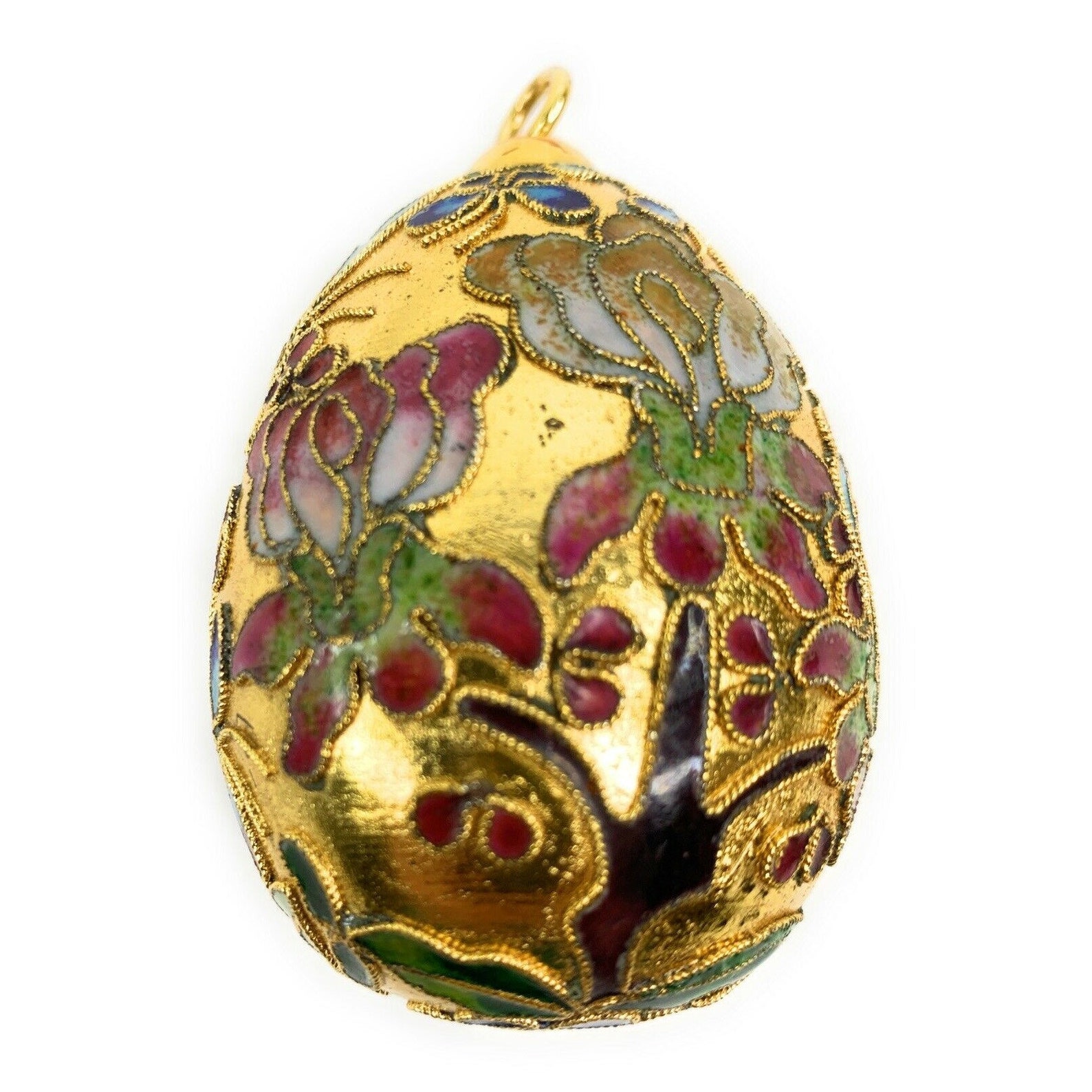 Chinese Gold Color Cloisonne Egg With Flowers Enamel Brass Vintage ...
