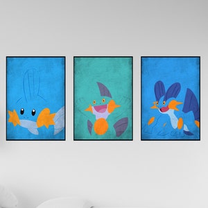 Mudkip Evolution Poster Set Mudkip Marshtomp Swampert Poster Set Wall ...