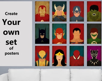 Superhero Print Set - Etsy